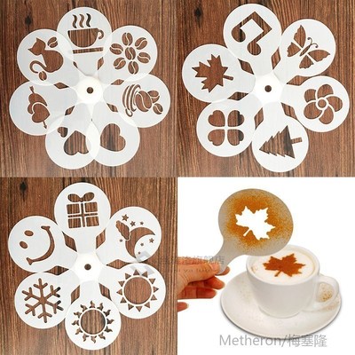 19Pcs Coffee Stencils Fancy Coffee Printing Model Foam Spray