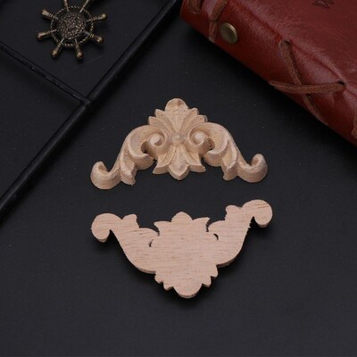 4pcs/set Wood Carved Corner Flower Onlay Applique Unpainted