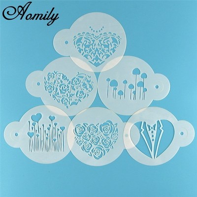 Aomily 6pcs/Set Valentine's Day DIY Cake Stencils Airbru