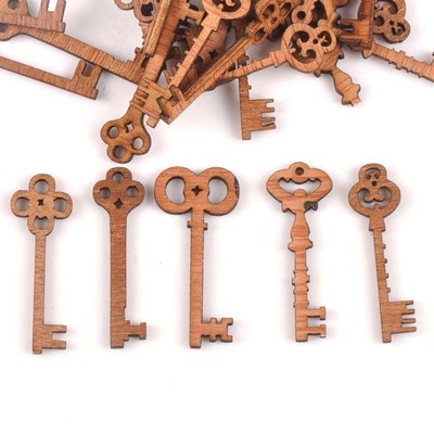 25Pcs Random Vintage Mixed Keys nfinished Wood Decoration Ha