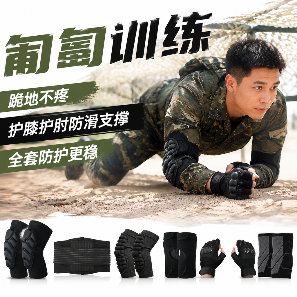 新款护膝护肘战术爬行护腕男加厚户外训练内置护具防撞套装四件套