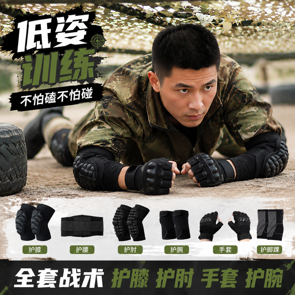 护膝护肘战术爬行训练护腕防磕防撞户外运动护腿跑步护具防护套装