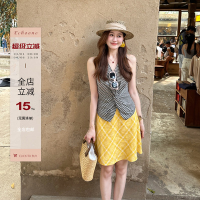 Echoone 知野 设计感小众格纹背心2026新款新款时髦百搭无袖上衣