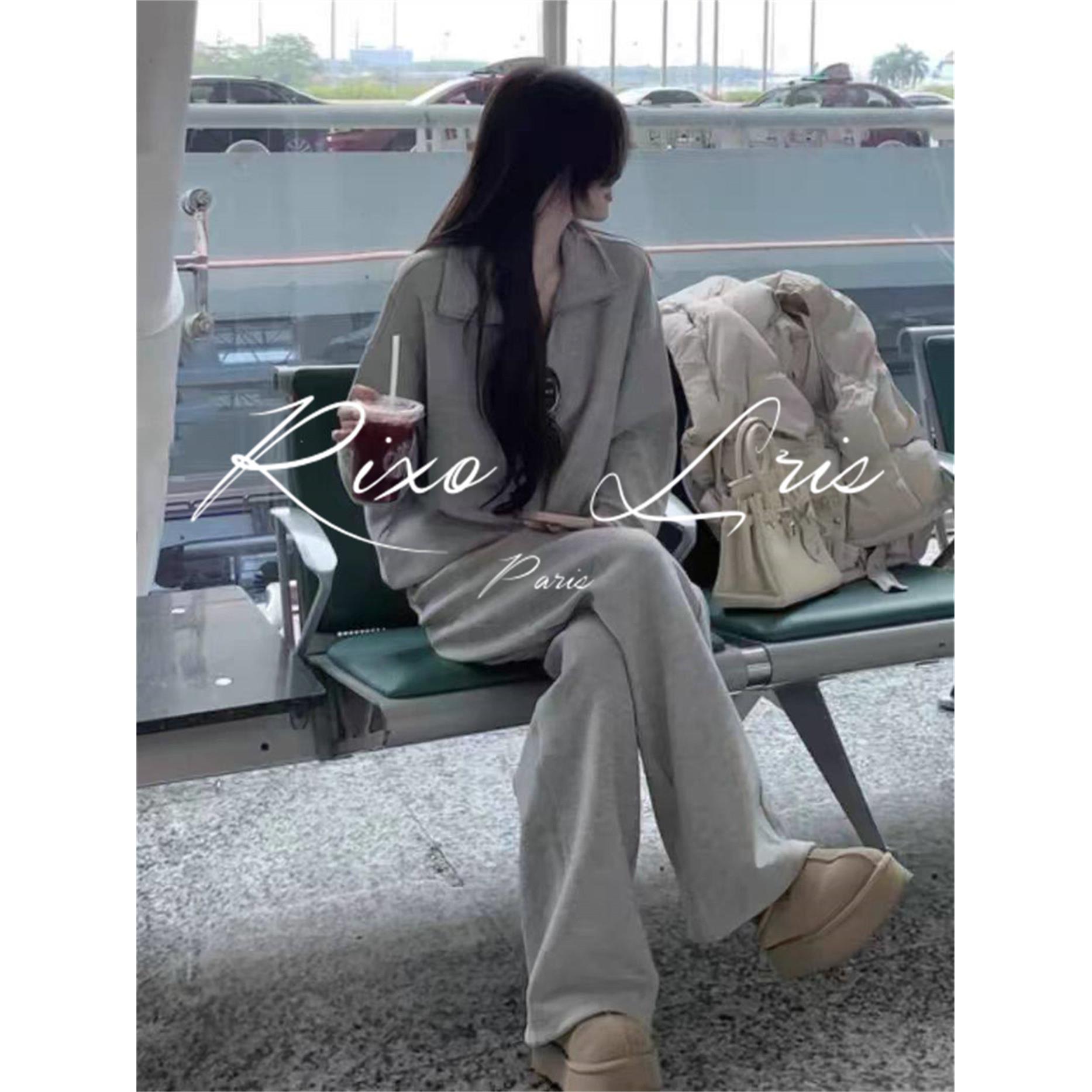RIXO LRIS法式慵懒风运动服套装女春时尚polo衫卫衣阔腿裤两件套