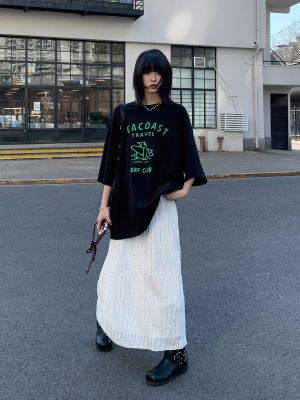 肌理感褶皱半身裙女宽松垂感高腰