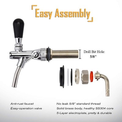 Home Brewing Beer Tap,100mm/130mm Long Shank Adjustable Draf