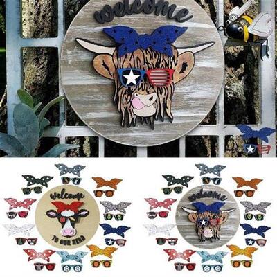 Wooden Door Signs with Interchangeable Accessories Cowhead