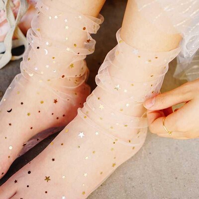 transparent thin moon stars socks summer Sky lass socks Ko