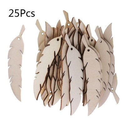 25pcs Cut Wood Feather Embellishment Wooden Shape Craft Wedd