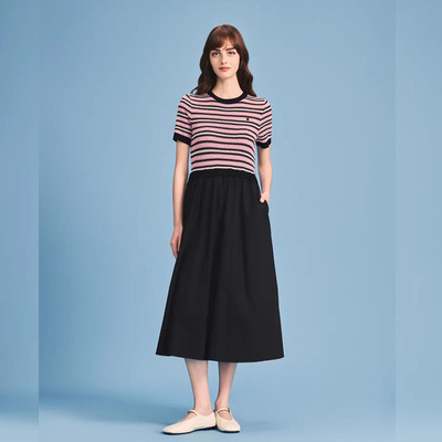 诗P专选撞色针织短袖黑色连衣裙