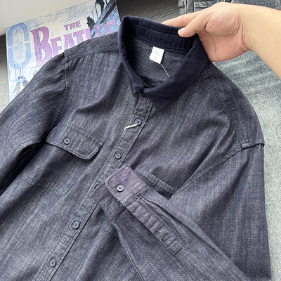 日系咔叽！春秋男士百搭工装休闲长袖衬衫牛仔外套50517