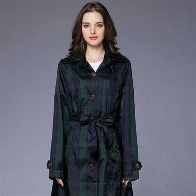 Fashion Big Lattice With Belt Rian Jacket Women Dress Style