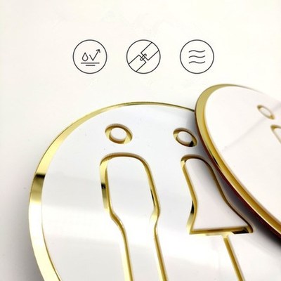Door Sign Wc Toilet Door Sticker Mirror Bright Gold Acrylic