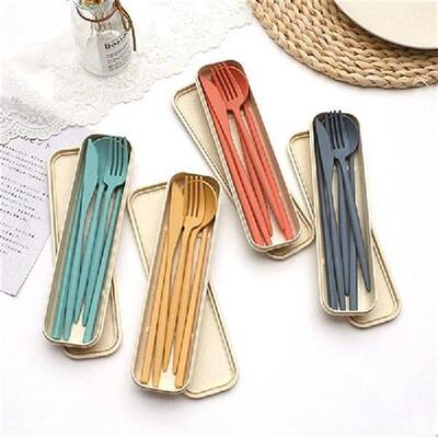 3pcs/set Travel Cutlery Portable Cutlery Box Japan Style