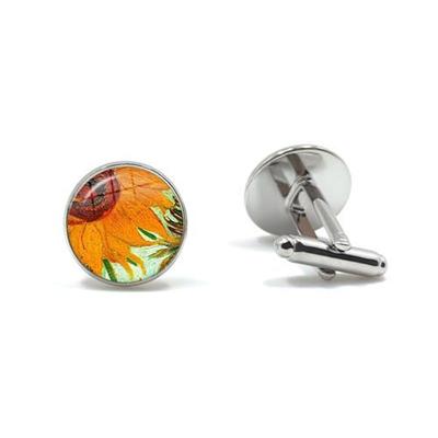 Van Gogh Oil Painting Glass Copper Cufflinks Starry Night Su