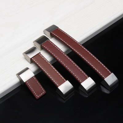 Brown Leather Retro Cabinet Handles Door Pulls Wardrobe Draw
