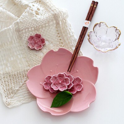 Ceramic Sakura Blossoms Chopsticks Holder Spoon Fork Chopsti