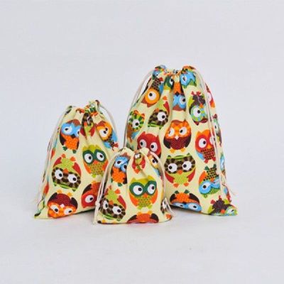 Cartoon Owl Drawstring Storage Bags Canvas Pouch Gift Candy