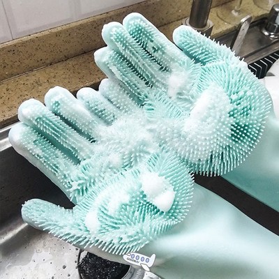1Pair Dishwashing Cleaning Gloves Magic Silicone Rubber Dish