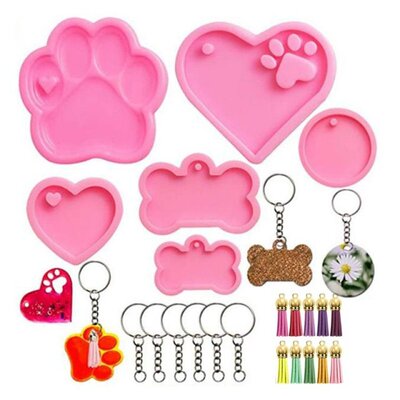 Pet Dog Tag Keychain Molds Set Cooking Ice Cream Candy Soap