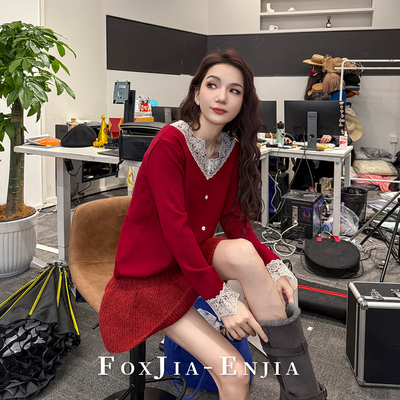 3373套头V领蕾丝拼接针织衫毛衣长袖秋季上衣新款法式时尚温柔风