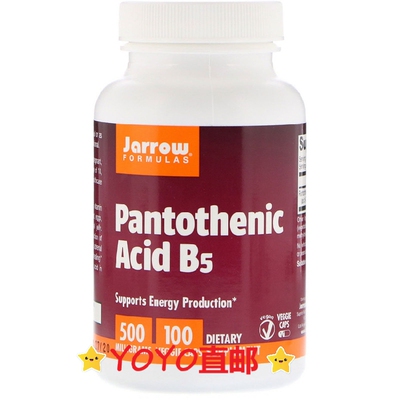 Jarrow Formulas 泛酸维生素b5  500 mg 100粒素食胶囊