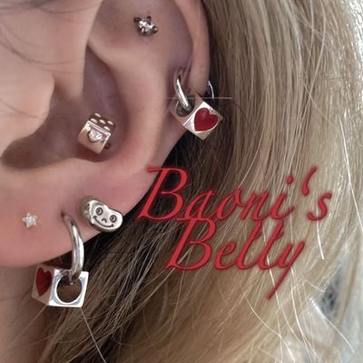 TTAO黑桃小卖部 甜酷风 小方块爱心红色珐琅925银针耳圈耳钉耳环