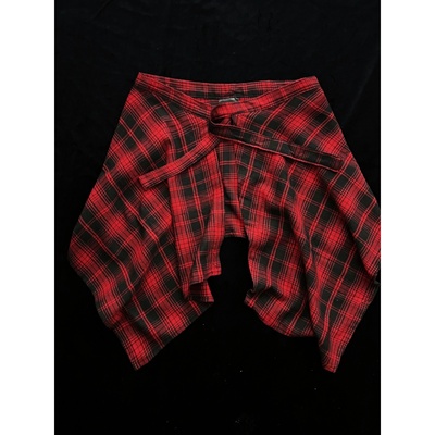 国潮复古卫衣t恤叠穿神器格子屁帘男一片式系带藏肉半身裙女下摆