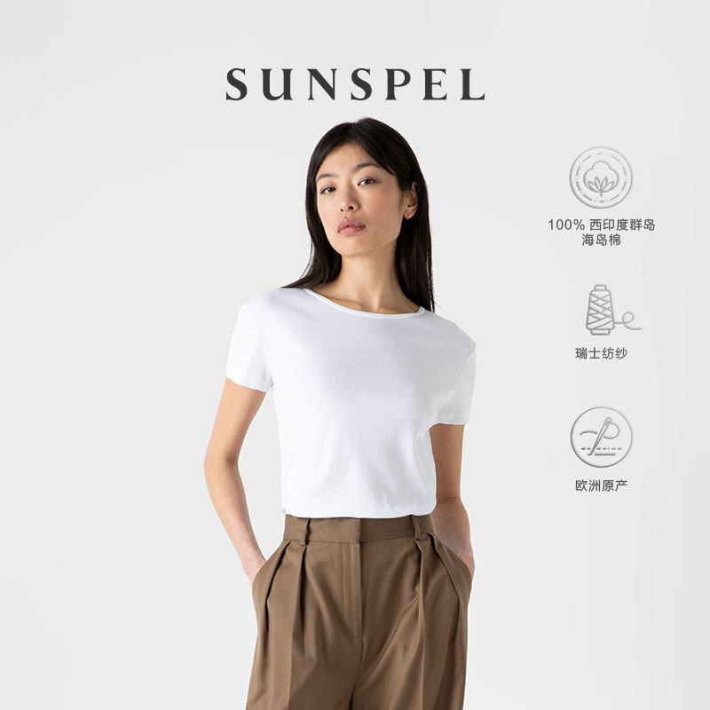 【海岛棉系列】SUNSPEL女士夏季Sea Island海岛棉圆领轻薄T恤柔软