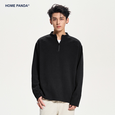 HomePanda纯色半拉链立领T恤男