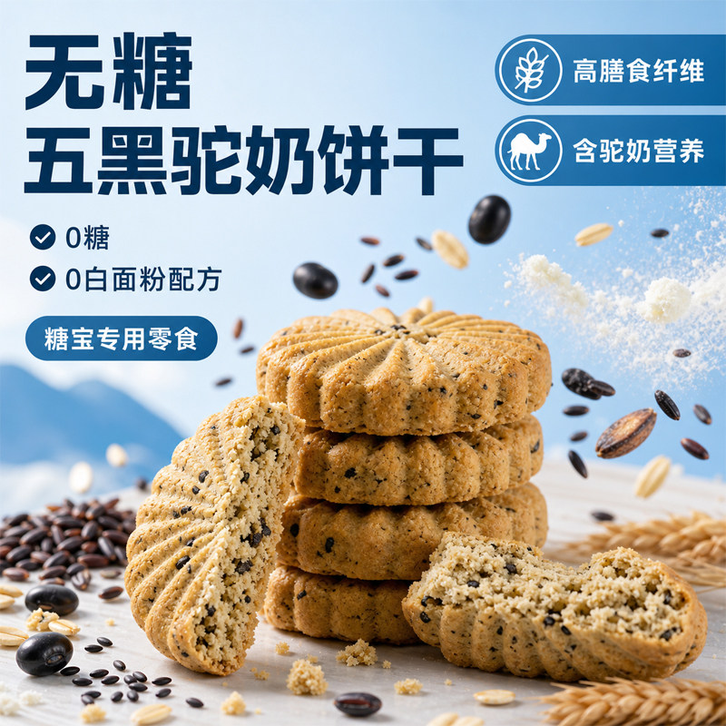 糖宝专用无糖五黑驼奶饼干孕妇代餐零食品尿人控的友高钙杂粮推荐