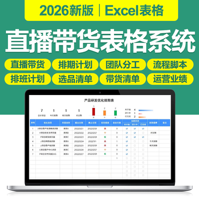 2026电商直播带货管理excel表格排班期选品清单流程脚本分工统计