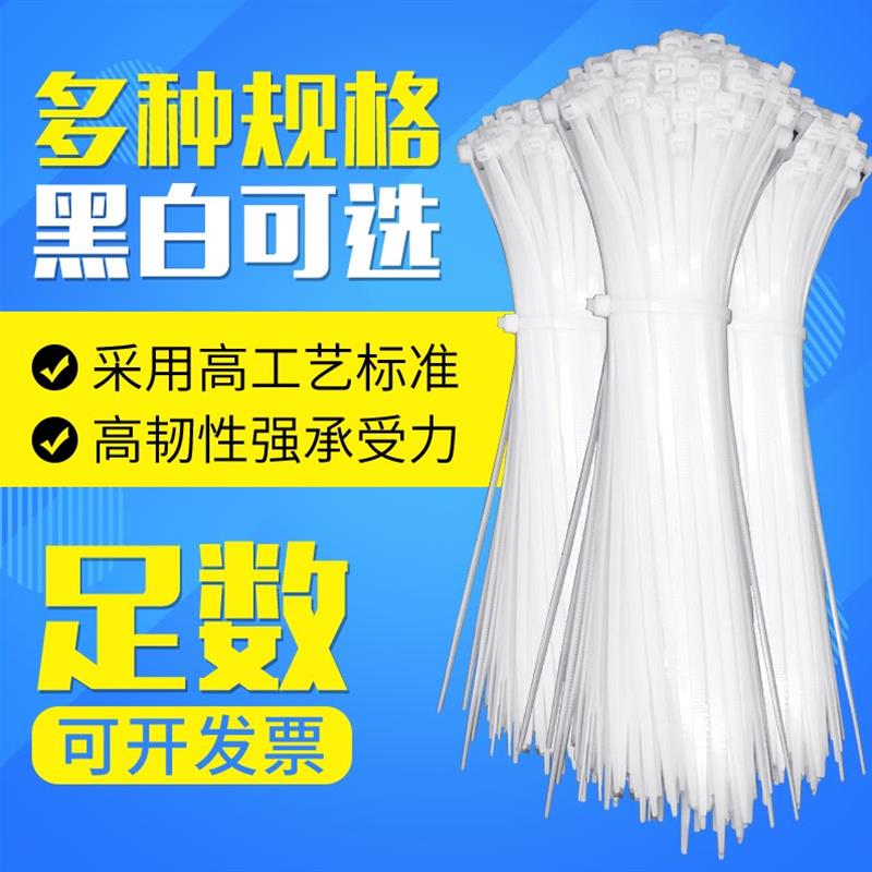 自锁式尼龙扎带4*200mm扎线带500条 固定塑料捆扎带线束带黑白色