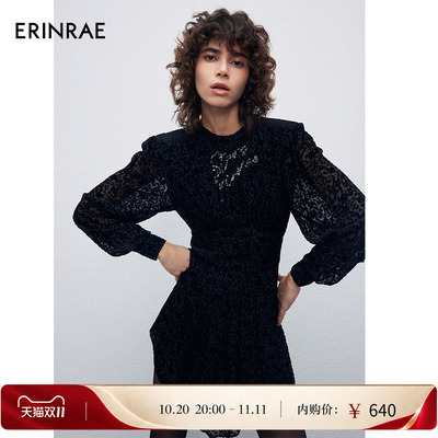 ERINRAE丨桑蚕丝黑底花豹纹植绒连衣裙ED382077SE02