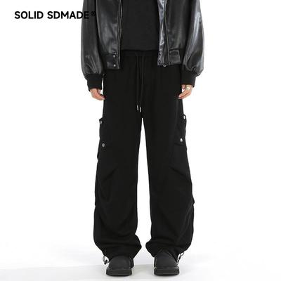SOLIDSDMADE 美式潮牌休闲裤子男女秋冬加绒加厚宽松直筒运动卫裤