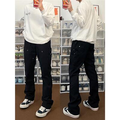 布老哥Blog复古美式vibe风水洗微弹牛仔裤微喇双膝耐穿伐木裤K577