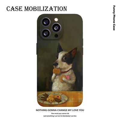 油画风爱吃饼干的狗狗菲林全包手机壳适用苹果16nova12华为p70mate70pro小米14opporeno9vivo荣耀100iPhone14