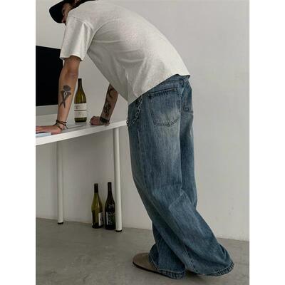 INKNOTS美式复古潮牌vintag牛仔裤男女宽松baggy阔腿cleanfit裤子