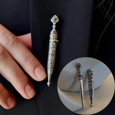 复古雕花袖剑胸针可拆分剑鞘金属立体西装领针个性配饰小众暗黑风