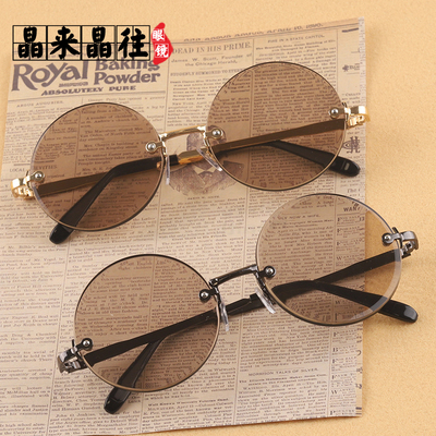 天然水晶眼镜石头镜男女浅茶冰糖色东海原石太阳镜墨镜圆形仿古款