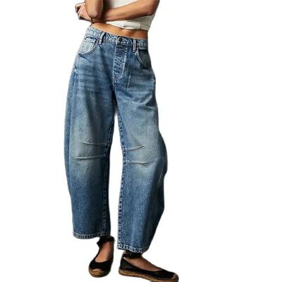 Women Vintage American Style Denim Jeans New Knee Splicing D