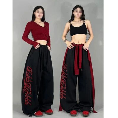 American Vintage Letter Print Y2K Pants Street Personality T