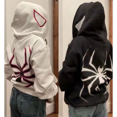 Harajuku Fashion Y2K Oversized Coat Personality Spider Print