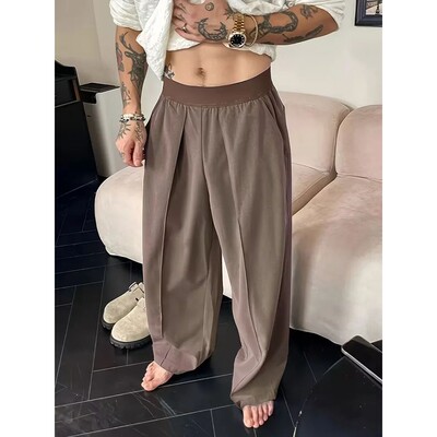 Men's Loose Casual Wide Leg Pants Solid Color Suit Pants Hig