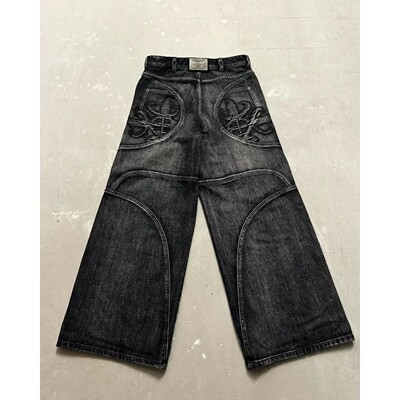 Hip hop jeans Personality Wide Leg Pants  Washed Retro Baggy