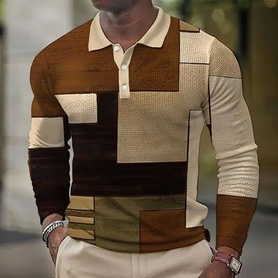 Men's 3D Printed Retro Plaid Pattern Golf Shirt Long Sleeve