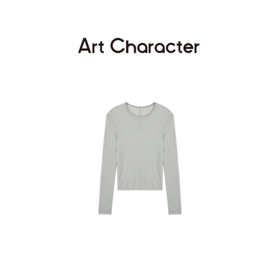 ART CHARACTER/艺符薄款微透羊毛混纺圆领长袖打底衫女