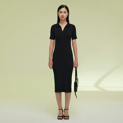 艺符通勤显瘦腰身棉质面料连衣裙