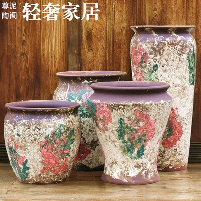 速发特大号陶瓷花盆大口径师法老桩盆月季罐角梅粗陶三高筒透气盆