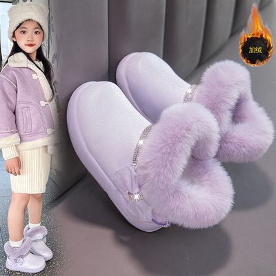 ABC Fans女童加绒棉鞋2025冬季新款女孩汉服大棉保暖鞋儿童雪地靴